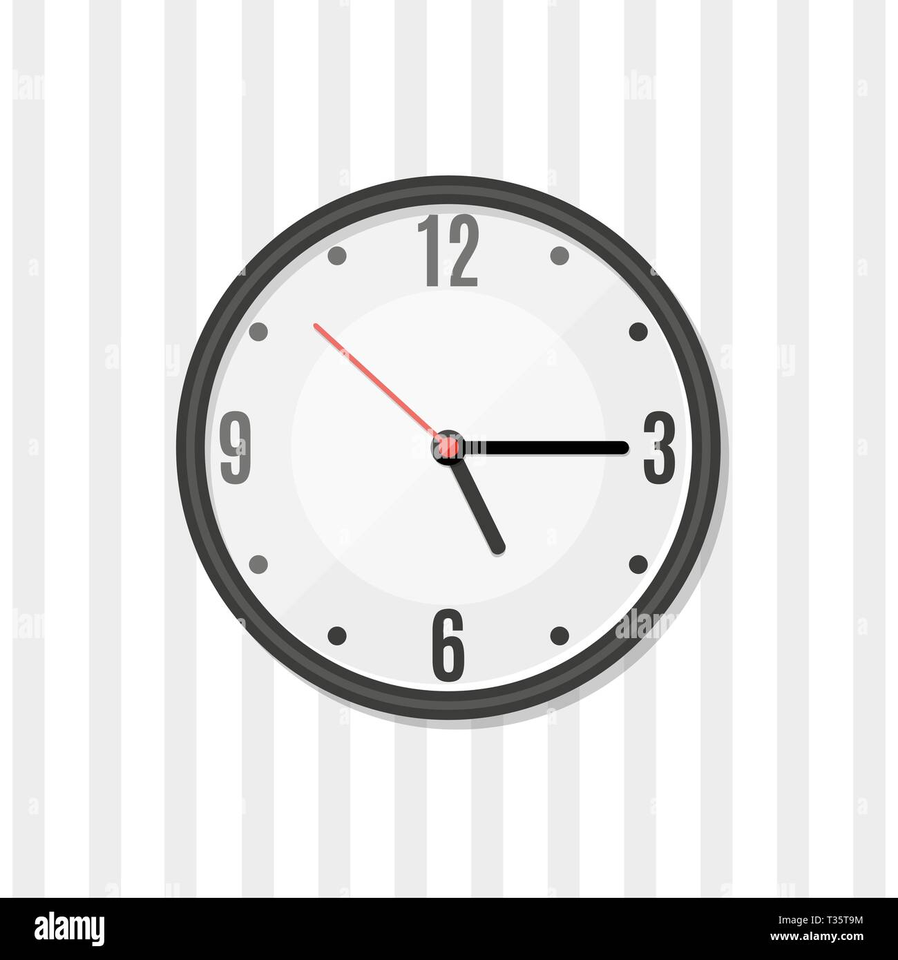 Simple wall clock isolated on striped background. vector illustration ...