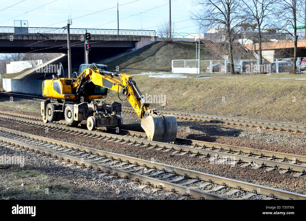 Special wheel excavator for work on the rails of the railway Stock ...