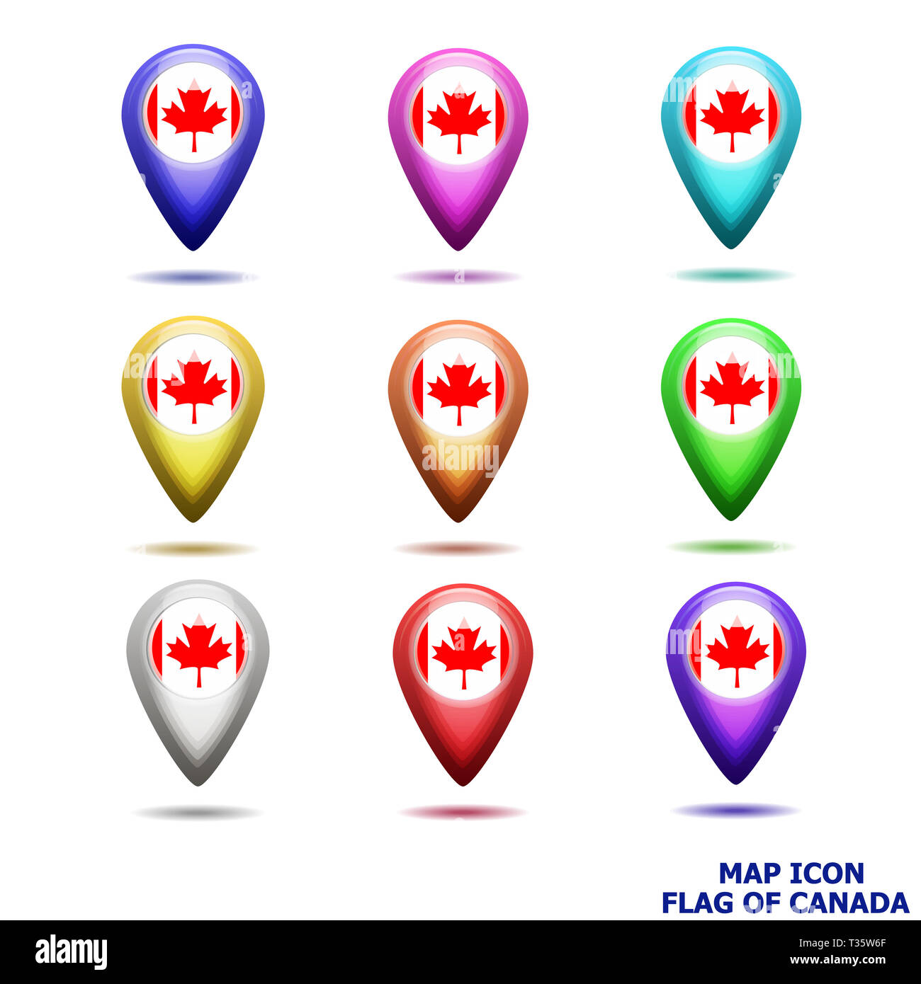 Bright map icon with map of Canada. Location Icon illustration Stock ...
