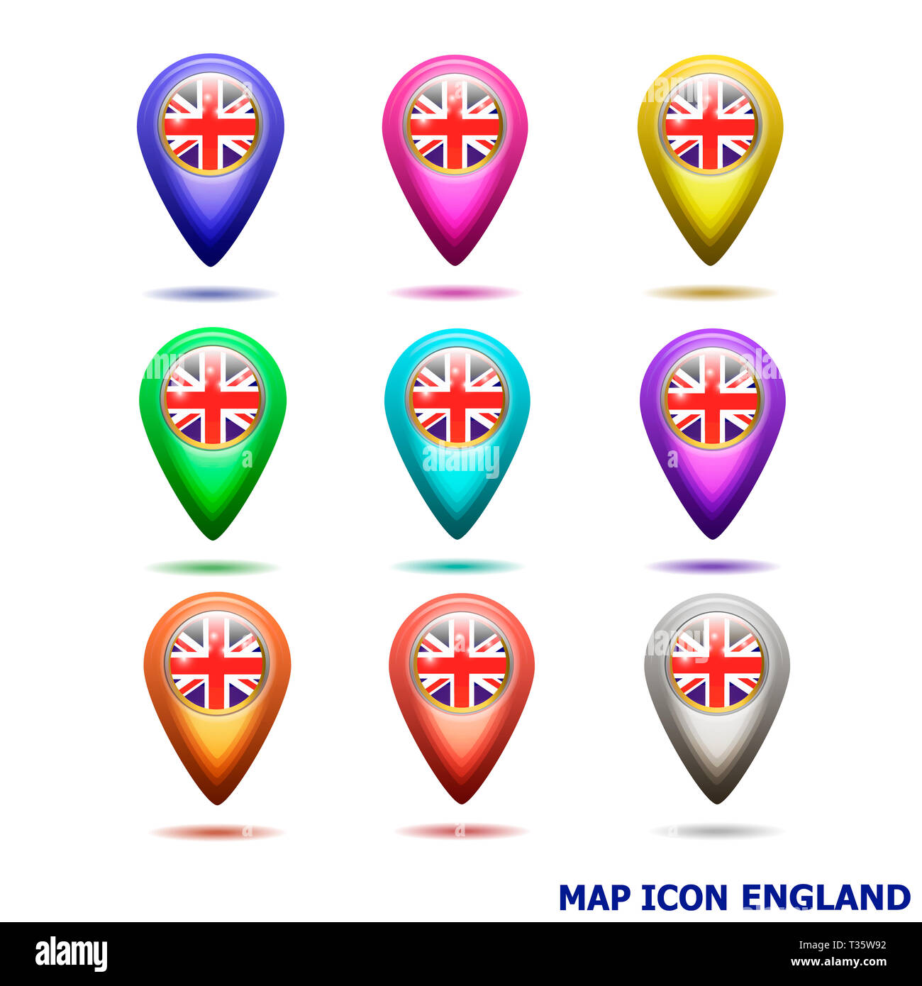 Bright map icon with map of England. Location Icon illustration Stock ...