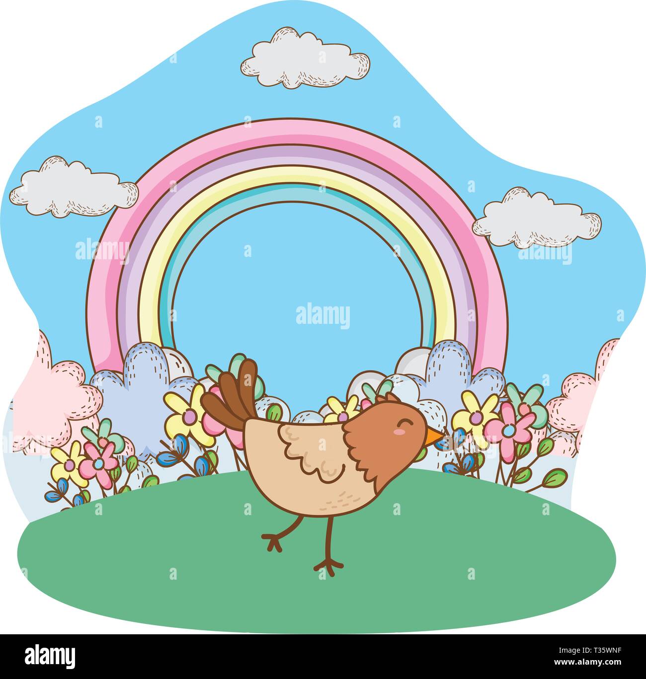 cute little animal bird at nature park cartoon vector illustration ...