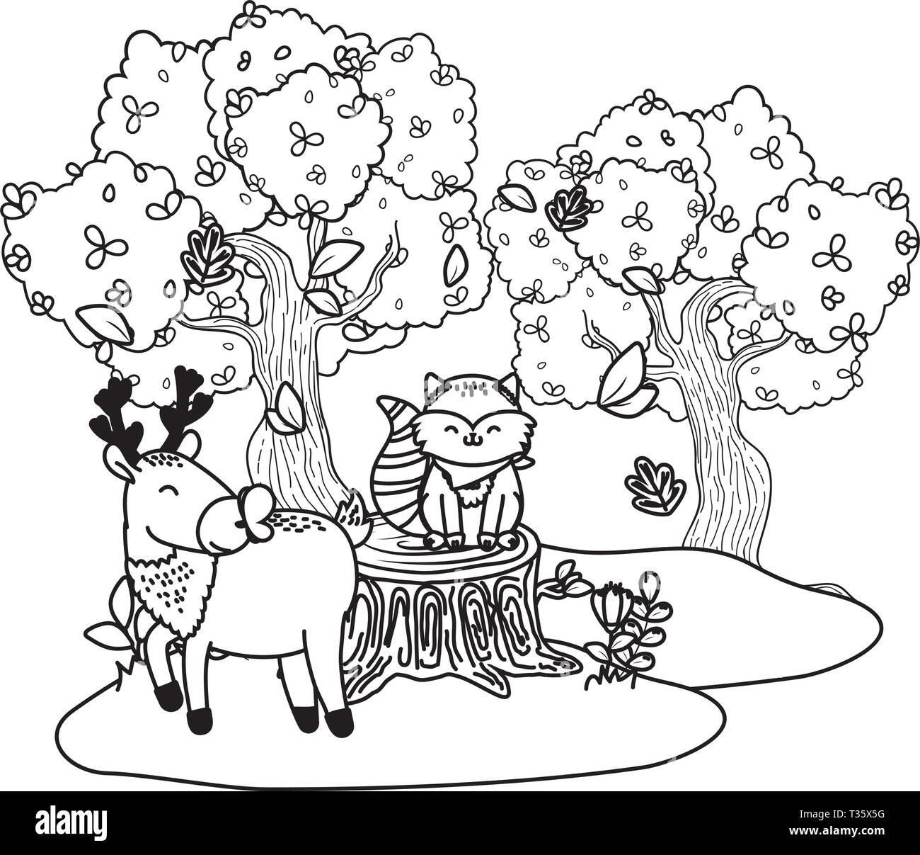 cute littles animals at nature environment cartoon vector illustration ...