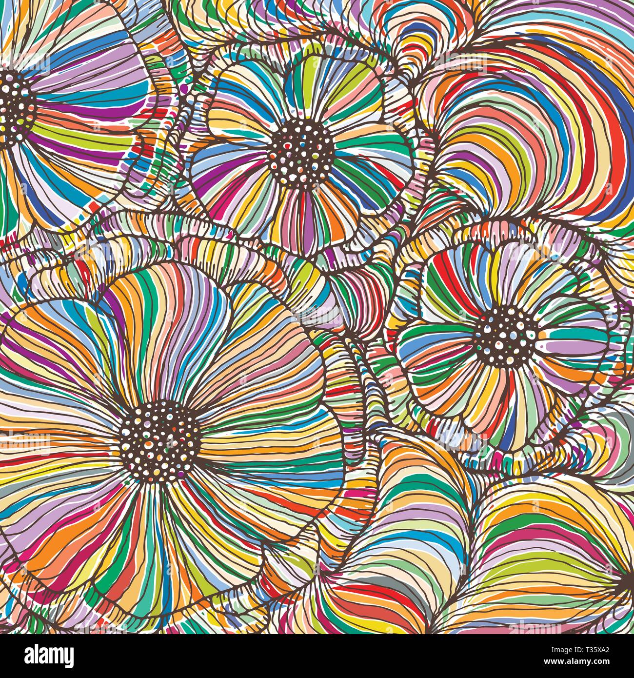 Vector doodle outline abstract ornamental flowers stripe background ...