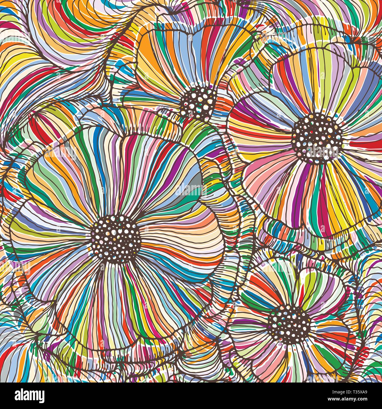 Vector doodle outline abstract ornamental flowers stripe background ...