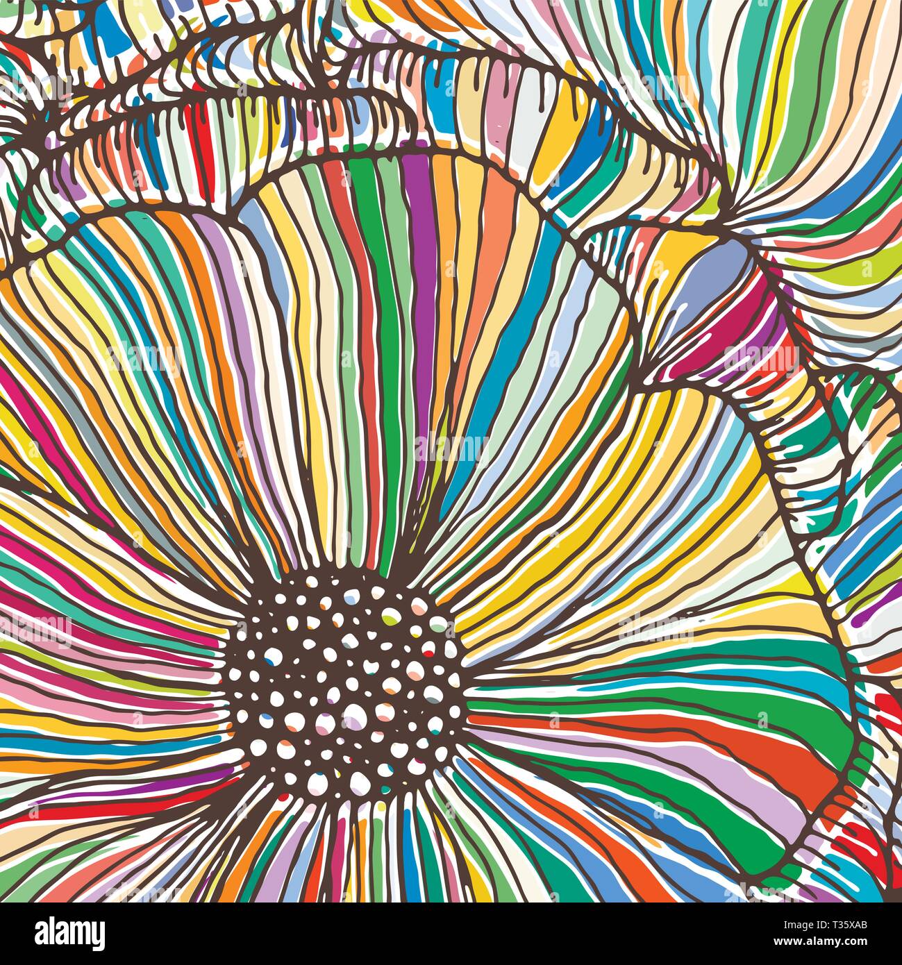 Vector doodle outline abstract ornamental flowers stripe background ...