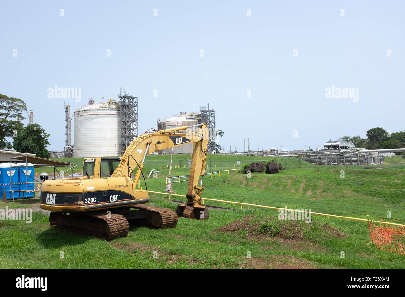 A CAT digger stands alongside a construction area at Punta Europa, the ...