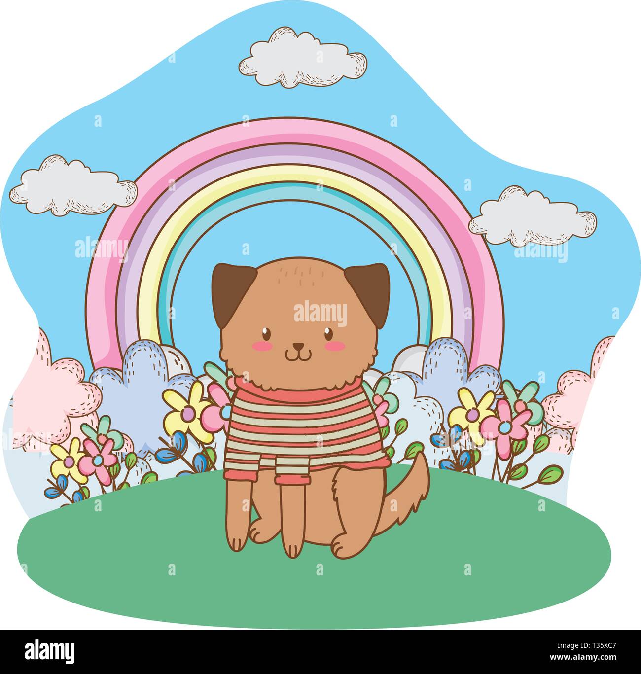 cute little animal dog at nature park cartoon vector illustration ...