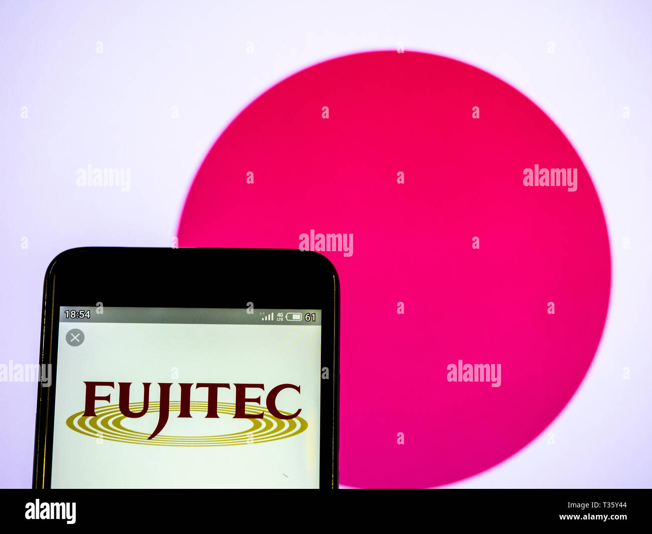 In this photo illustration a Fujitec Co, Ltd logo seen displayed on a ...