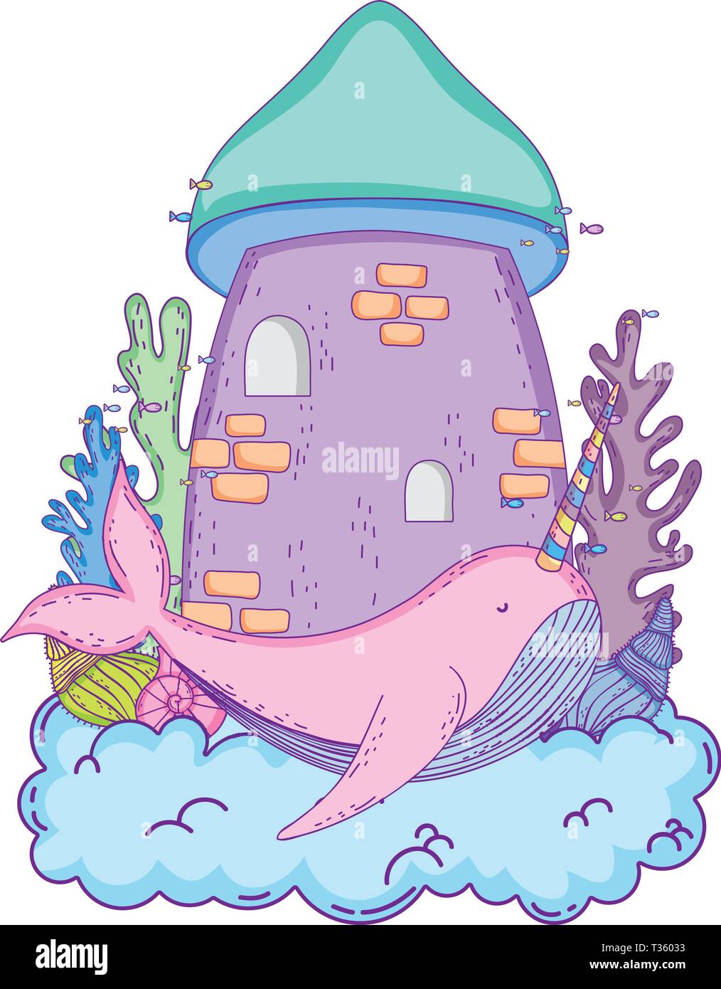 cute narval with castle vector illustration design Stock Vector Image ...