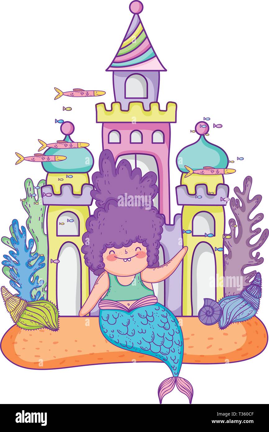 beautiful mermaid with castle scene vector illustration design Stock ...