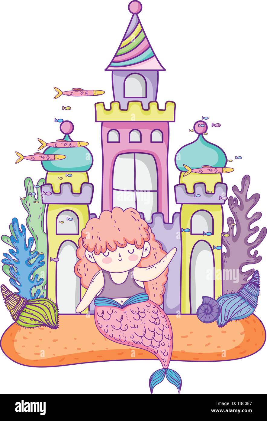 Illustration beautiful mermaid castle fish Stock Vector Images - Alamy