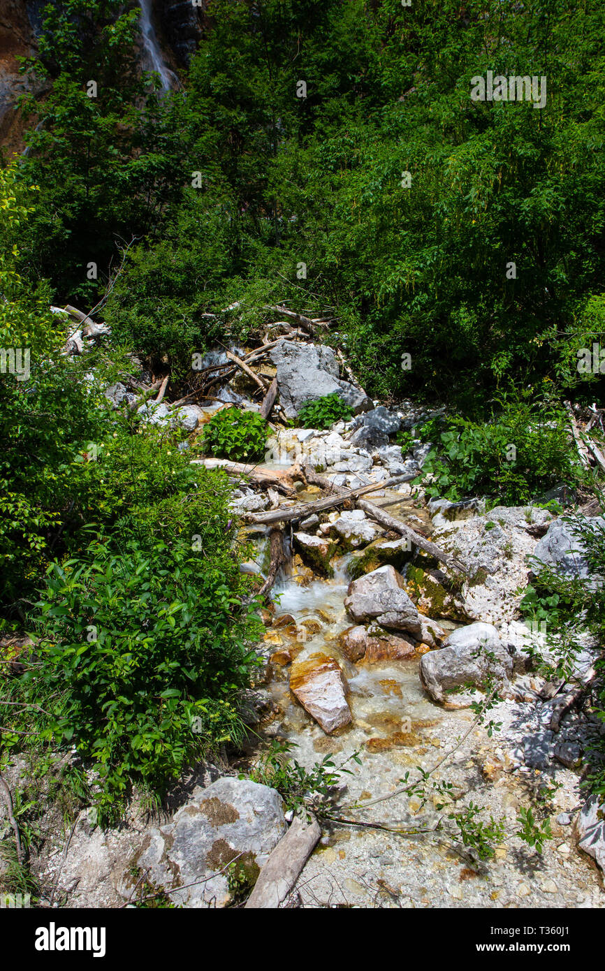 Rinka Falls is a waterfall in the Logar Valley, northern Slovenia Stock ...