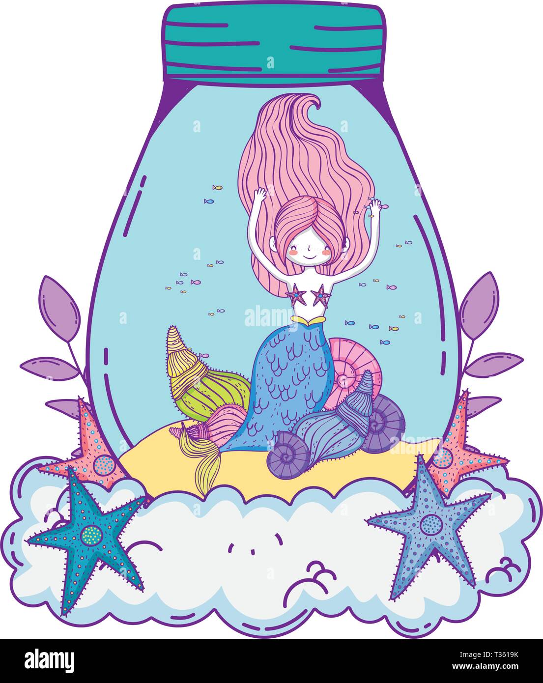 beautiful mermaid with starfishes in clouds vector illustration design ...