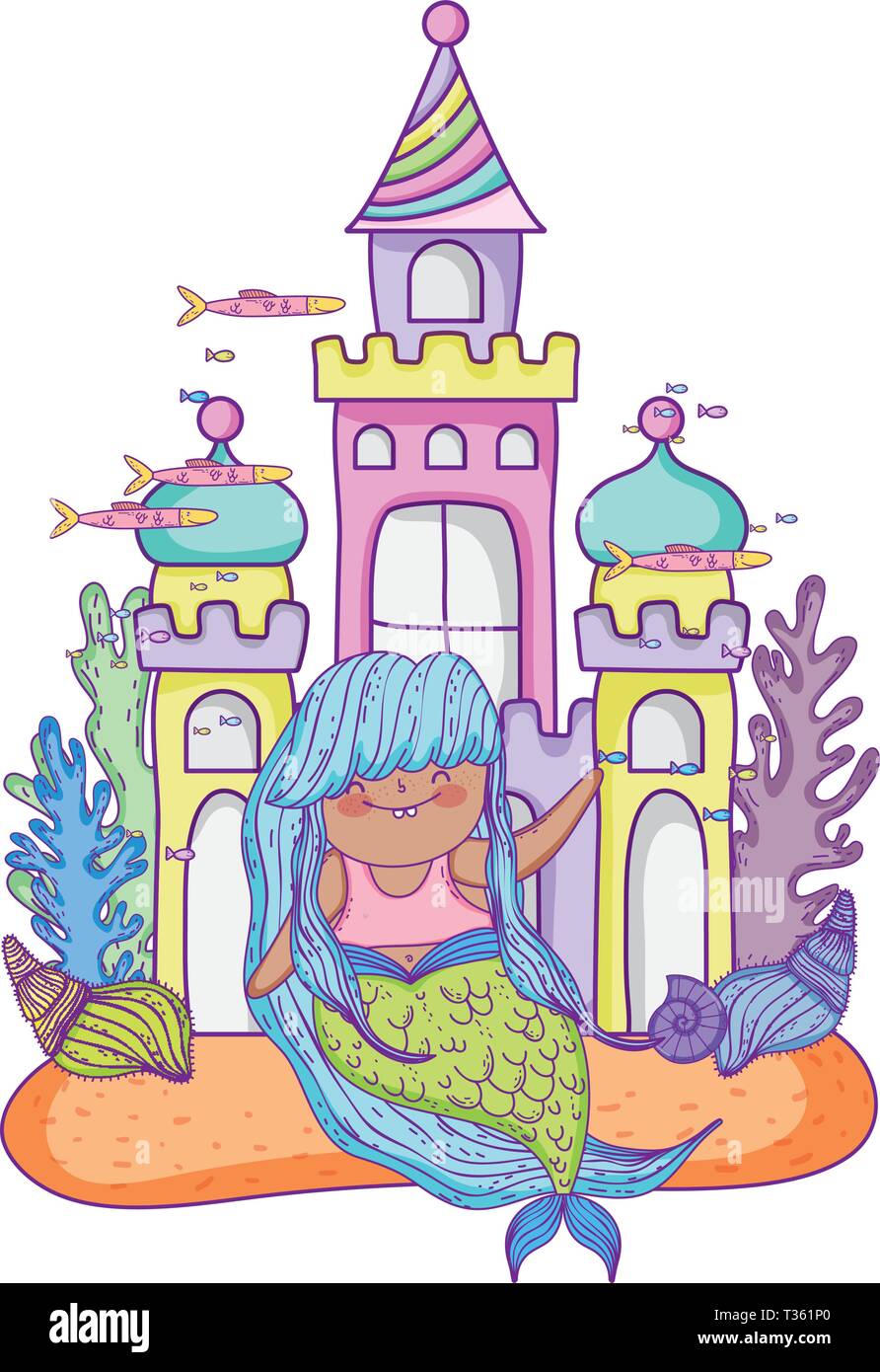 beautiful mermaid with castle scene vector illustration design Stock ...