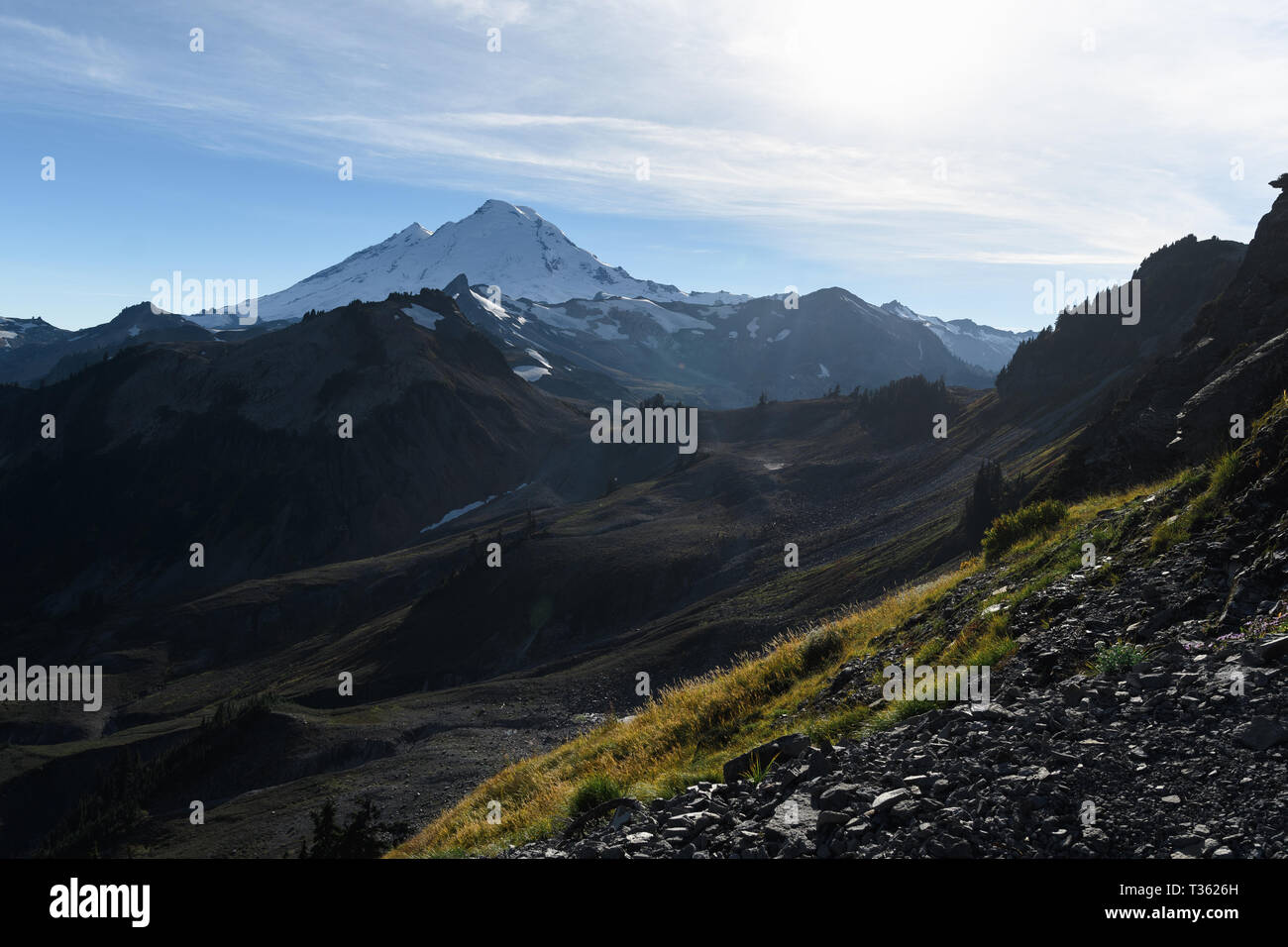 Dramatic landscape and Mount Baker at sunset from Artist Point Stock ...
