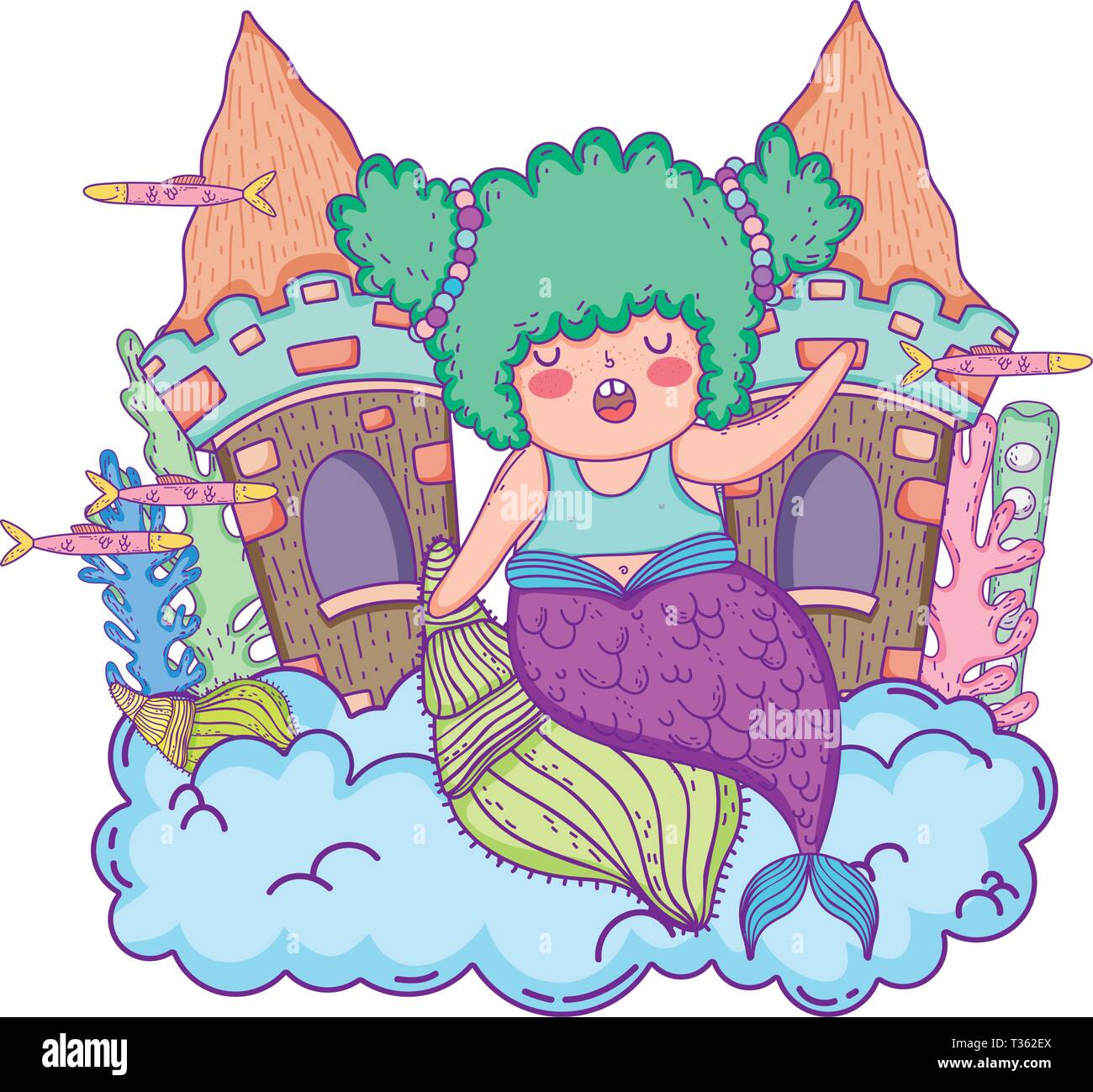 Illustration beautiful mermaid castle fish Stock Vector Images - Alamy