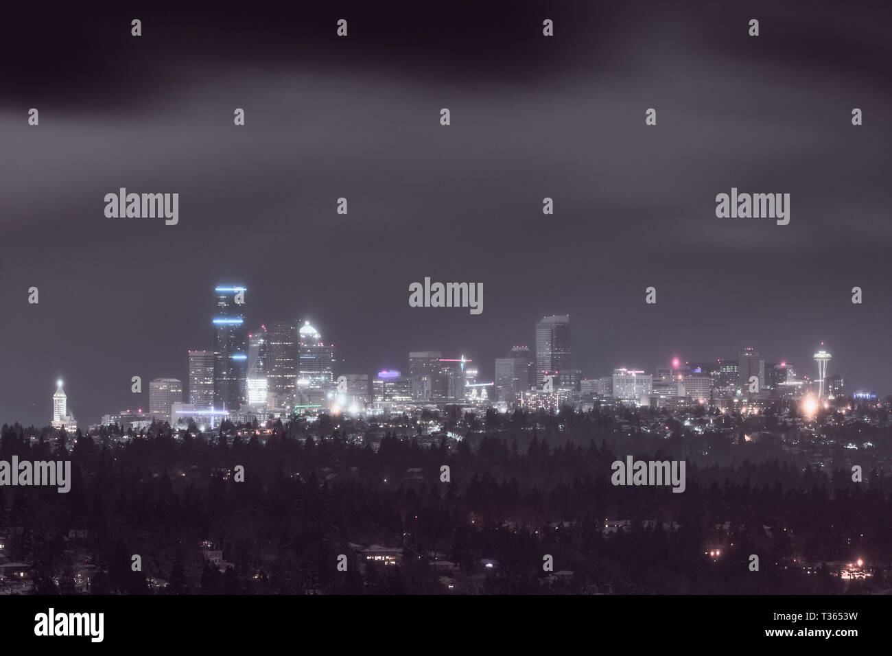 Long Exposure of Seattle Snowstorm at Night Stock Photo - Alamy
