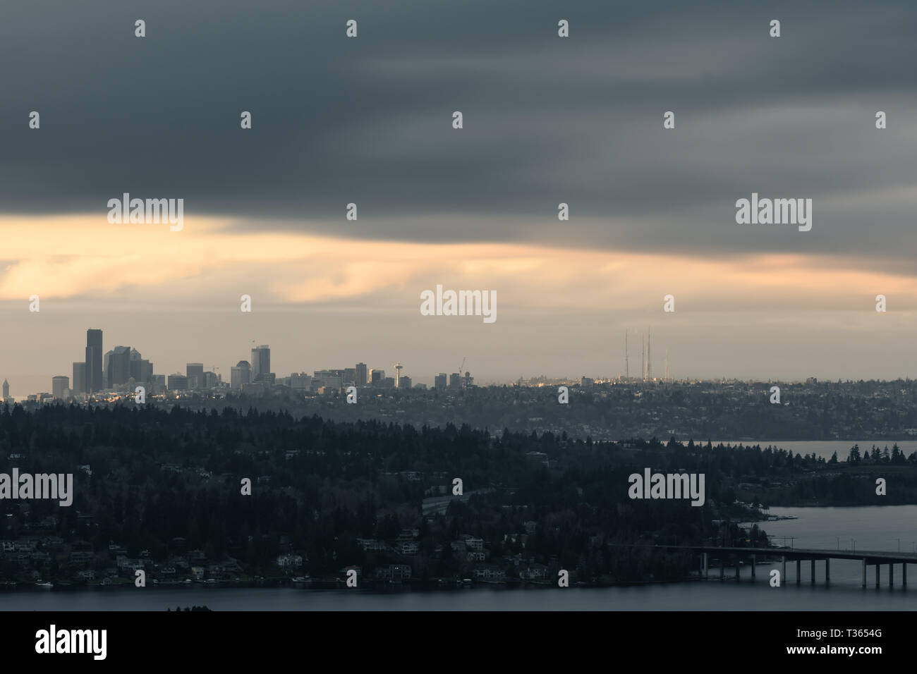 Long Exposure of Seattle at Sunset after Snowstorm in 2019 Stock Photo ...