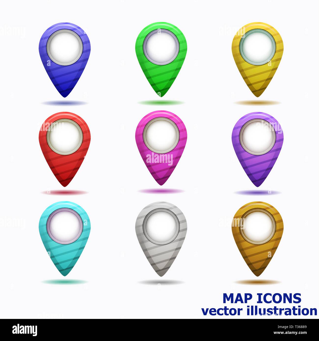 Bright illustration with map icons. Location Icons . Vector ...