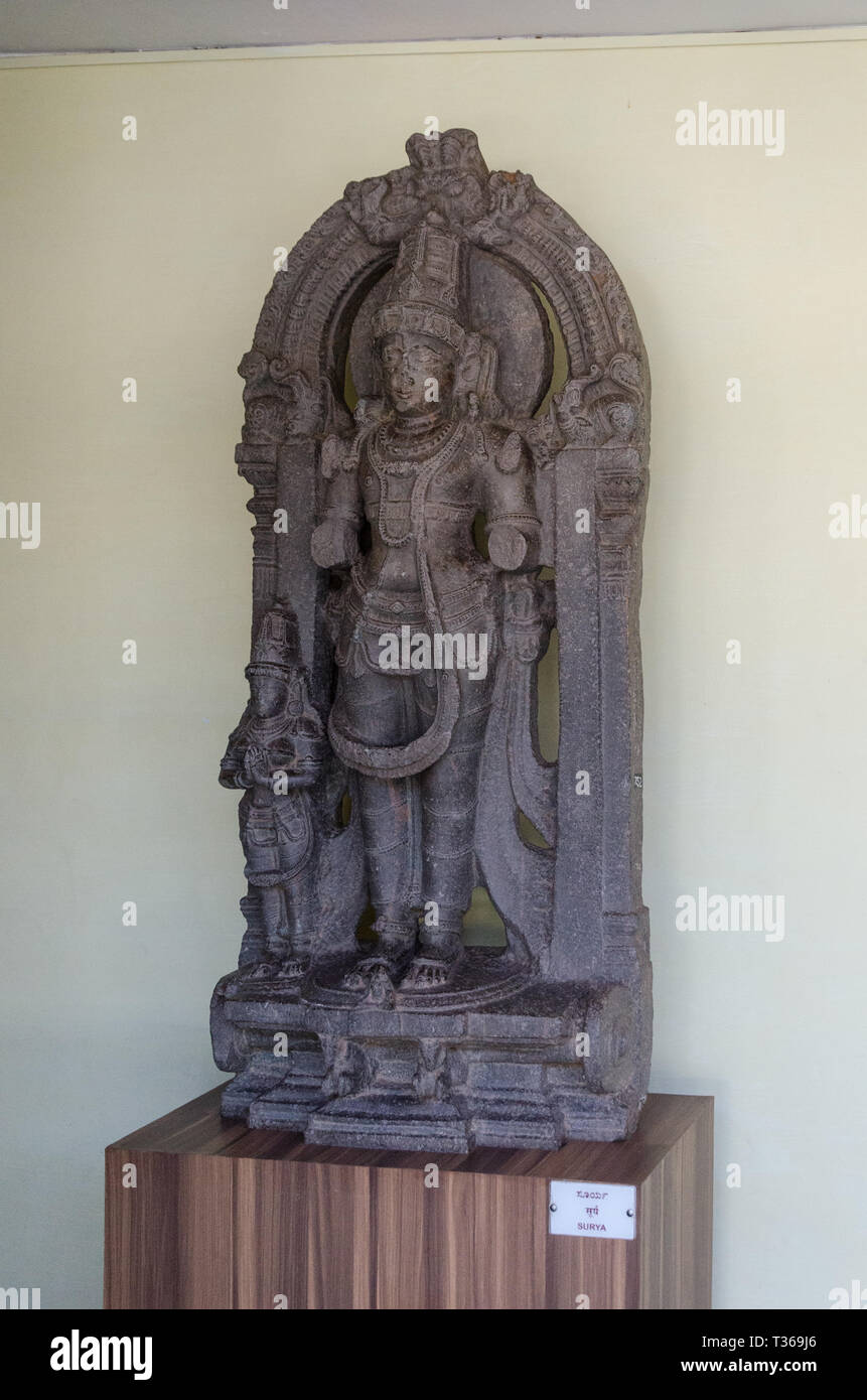 Stone Surya sculpture at Archaeological Museum Hampi, Kamalapura ...