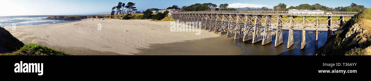 Panorama of the Pudding Creek Bridge in Fort Brag Stock Photo - Alamy