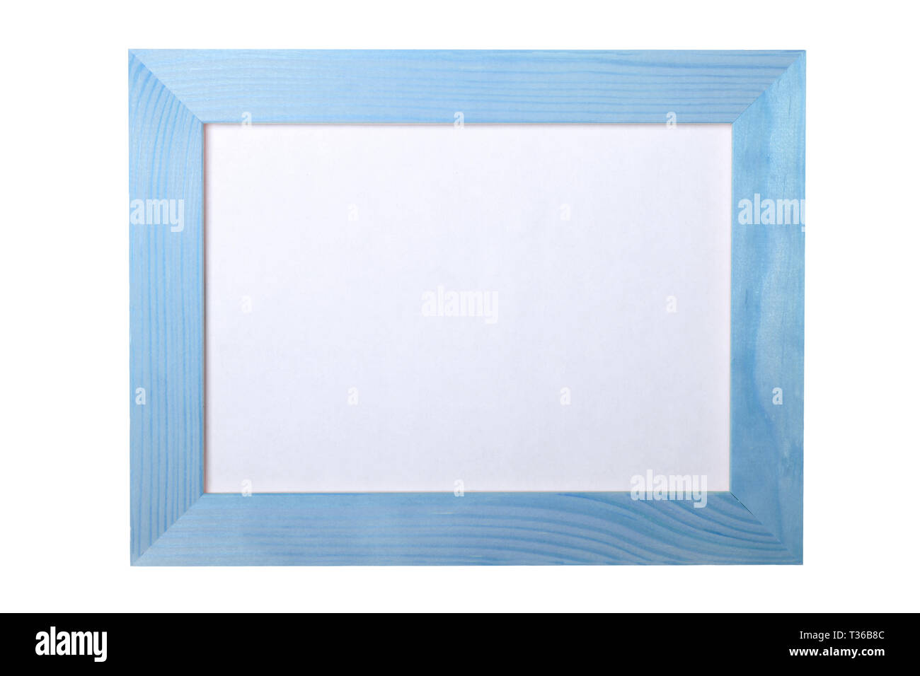 Blue painted narrow wooden photo frame with mockup space isolated on ...