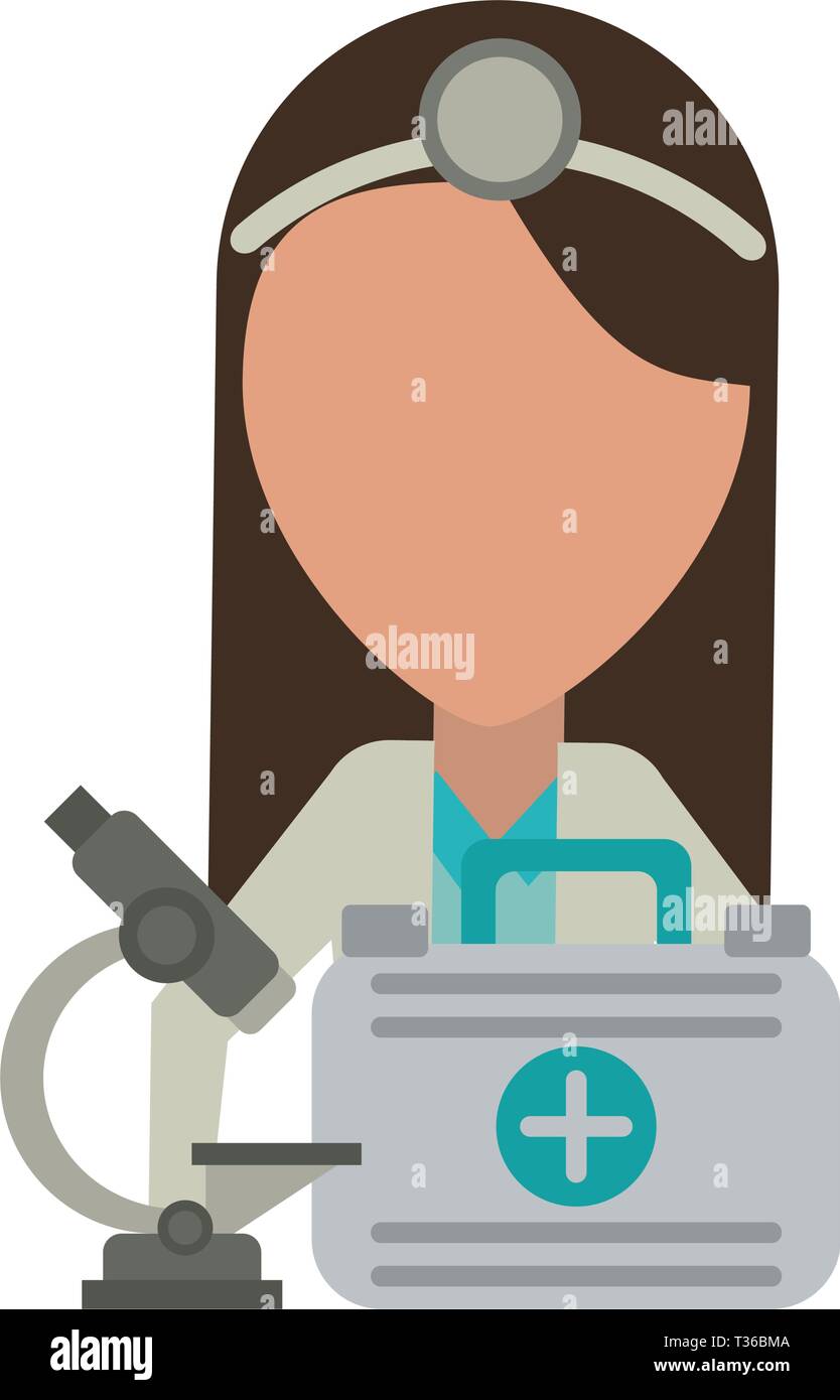 doctor with microscope and first aids suitcase avatar Stock Vector ...
