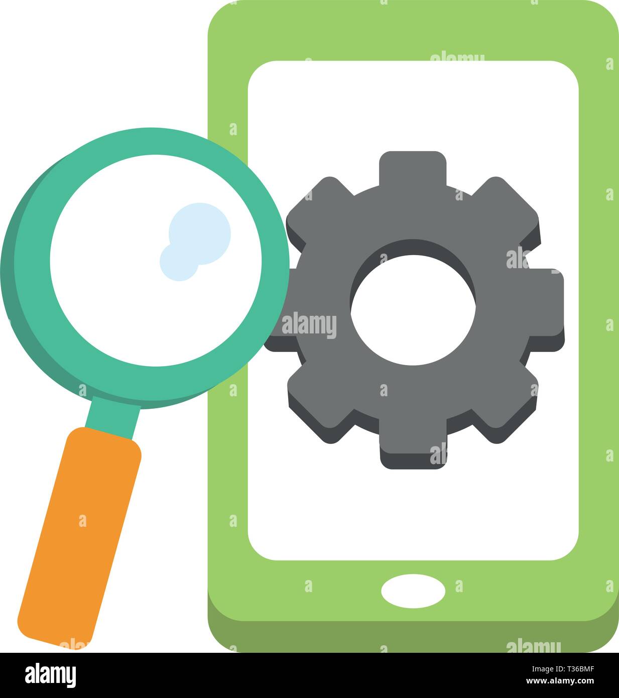 smartphone with gear and magnifying glass symbols Stock Vector Image ...