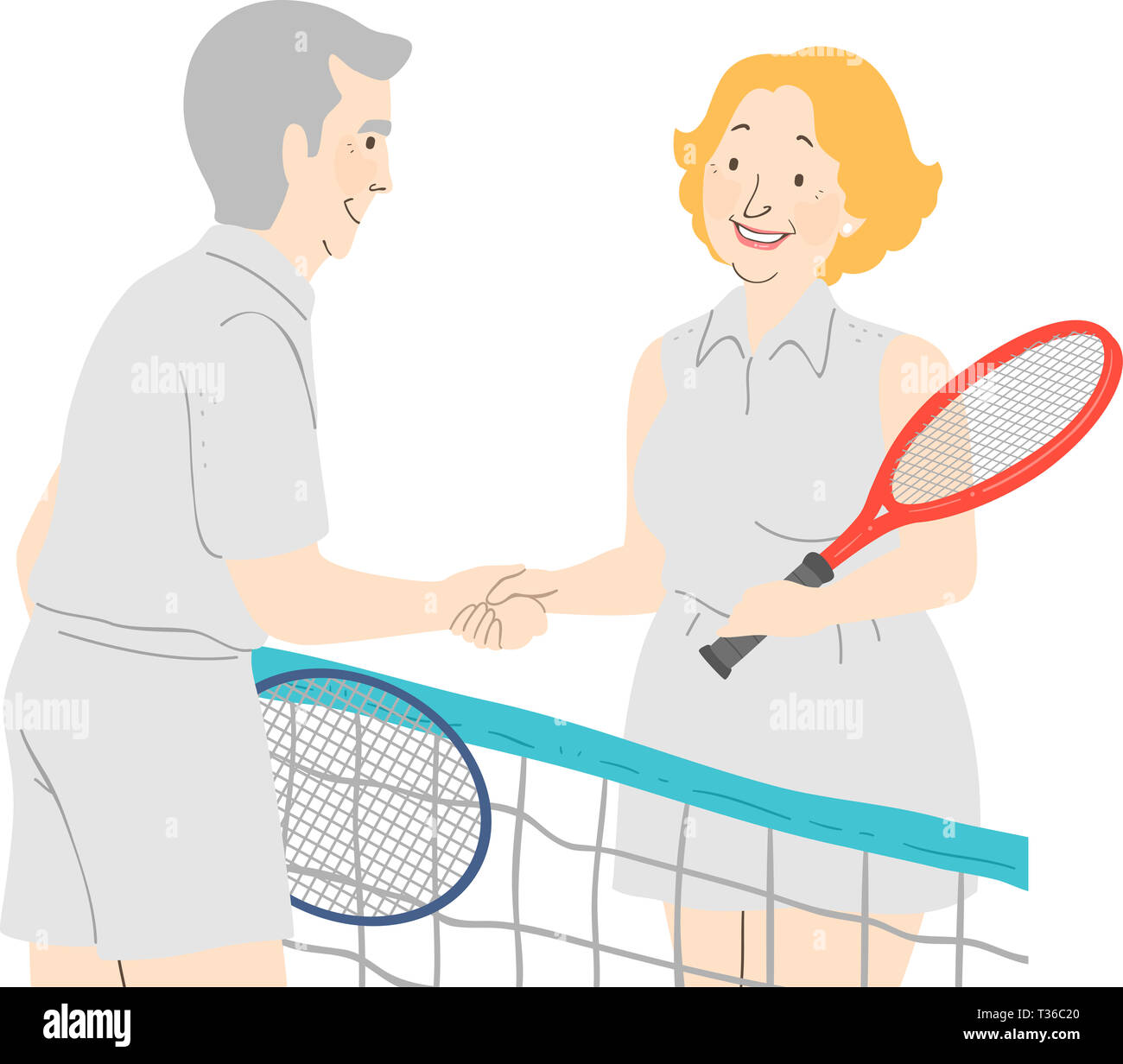 Illustration of a Senior Couple Shaking Hands in Tennis Uniform ...