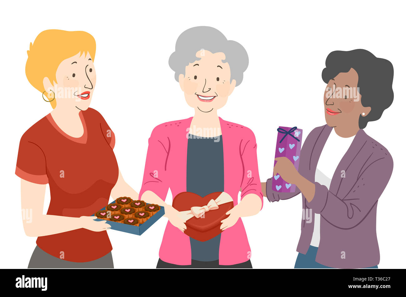 Illustration of Senior Woman Exchanging Chocolates on Valentines Day ...