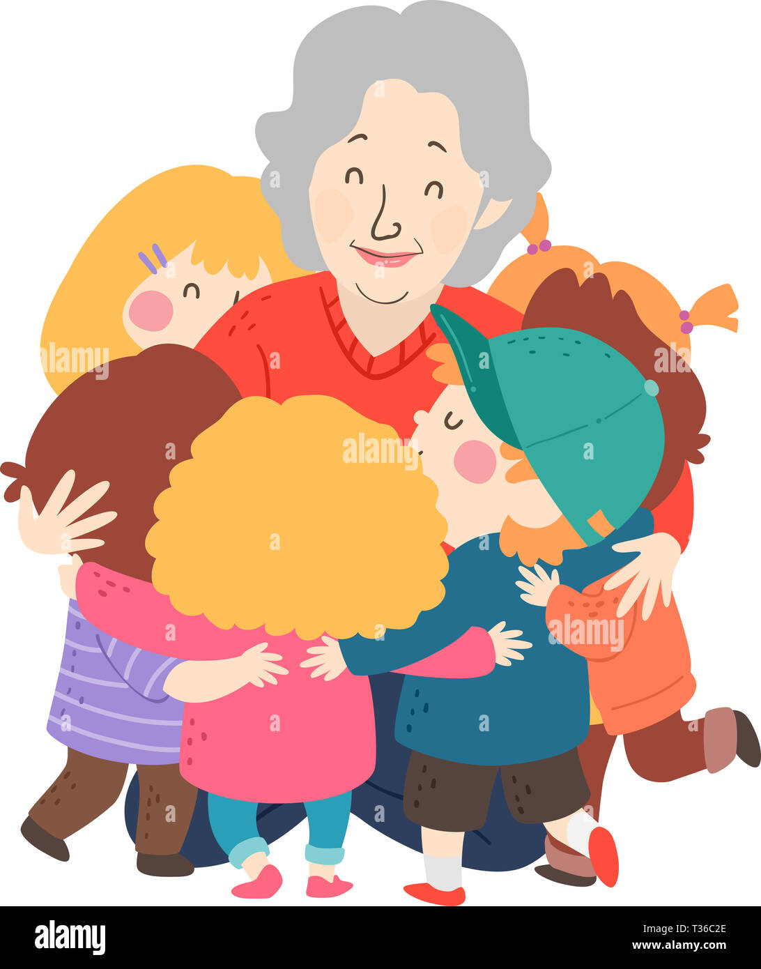 Illustration of Kids Hugging a Senior Woman, Grand Children Hugging ...