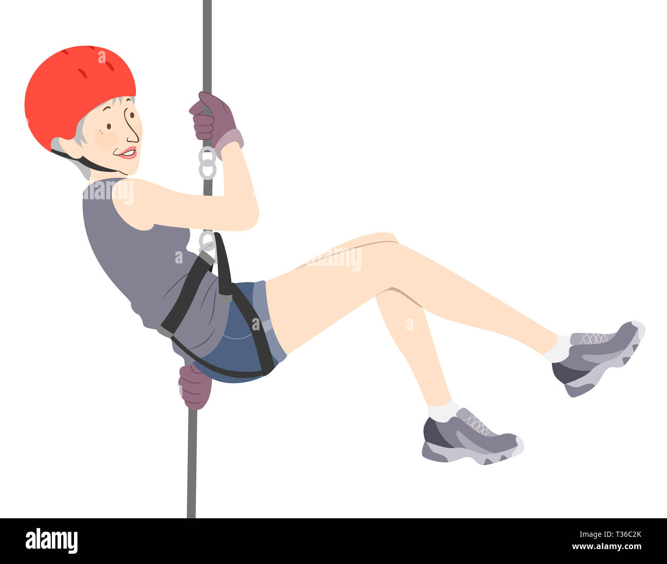 Illustration of a Senior Woman Wearing Helmet and Rope Rappelling Stock ...