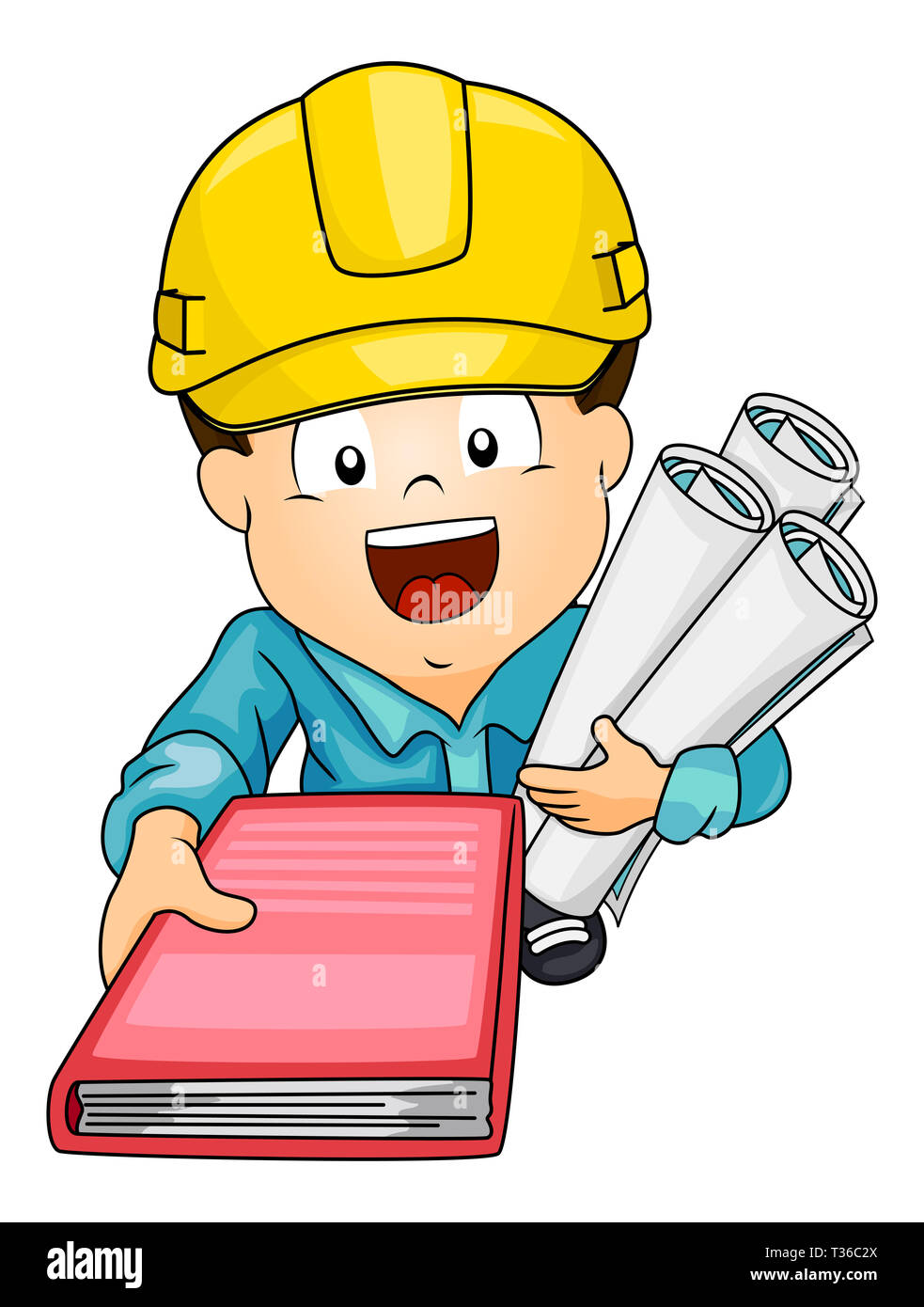 Illustration of Kid Boy Wearing Yellow Hard Hat Showing a Book about ...