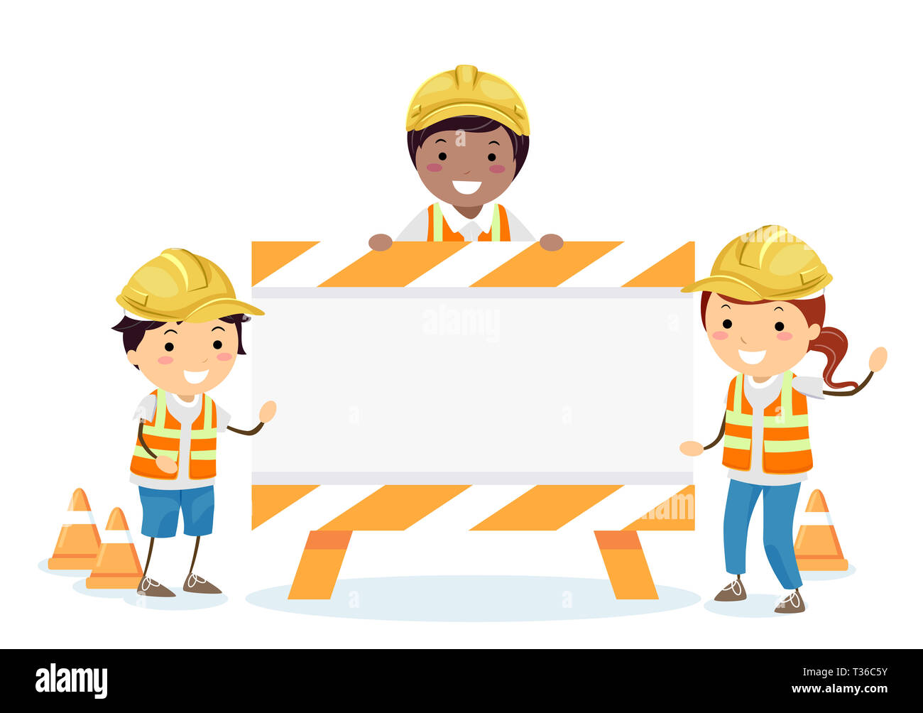 Illustration of Stickman Kids Wearing Yellow Hard Hat and Vest ...