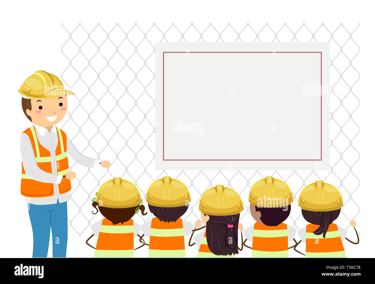 Illustration of Stickman Kids Wearing Hard Hat and Safety Vest ...