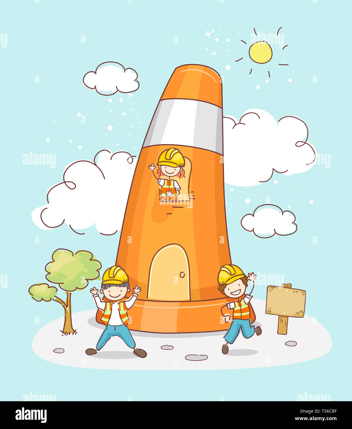 Illustration of a Traffic Cone House with Stickman Kids Wearing ...