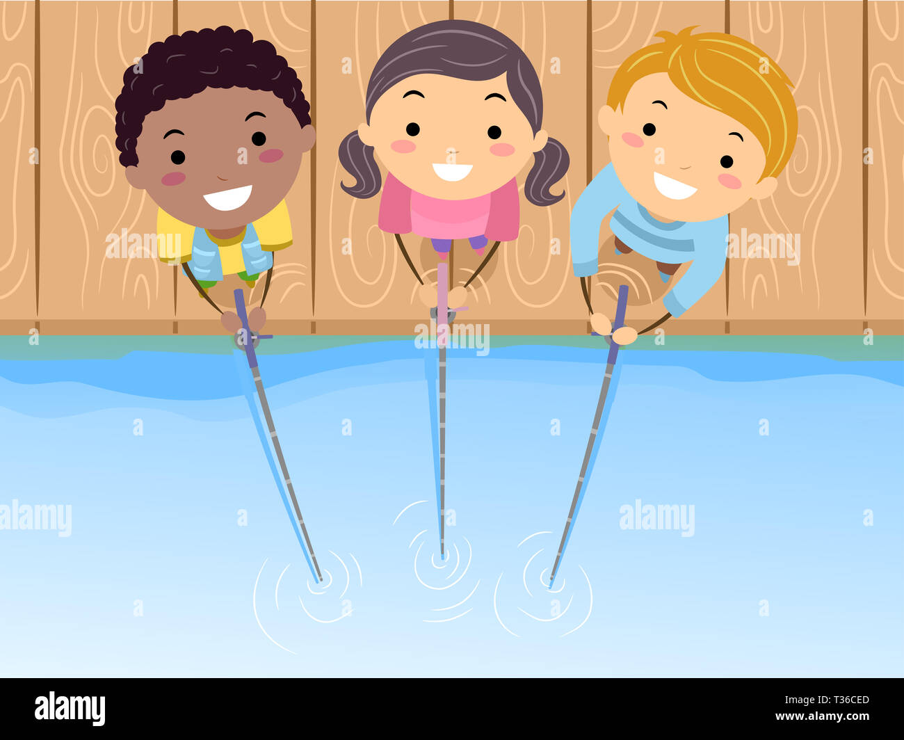 Illustration of Stickman Kids Holding Fishing Rods by the Lake Looking ...
