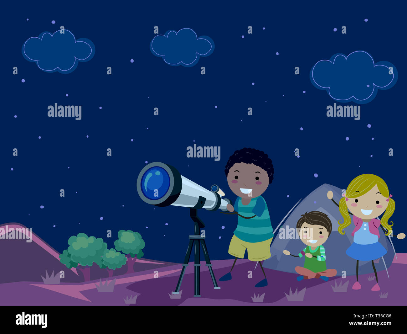 Illustration of Stickman Kids Outside Camping Tent with Telescope ...