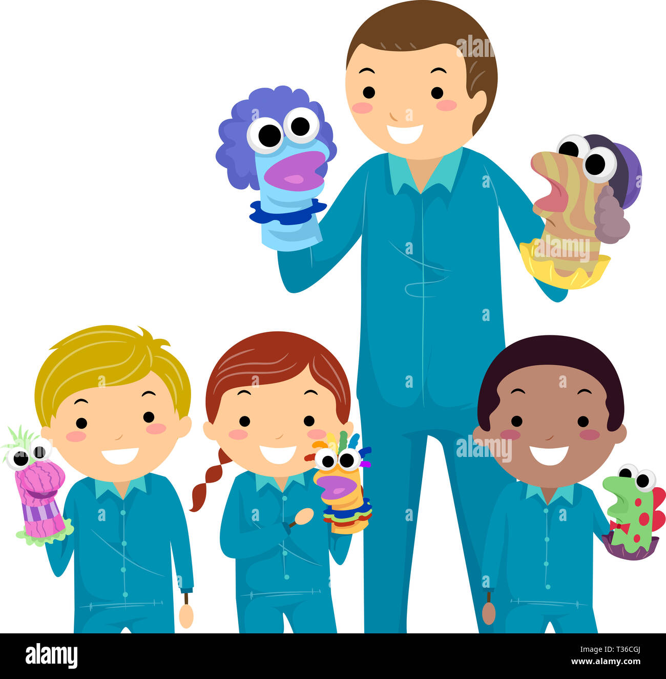 Illustration of Stickman Kids Wearing Team Uniform with Sock Puppets ...