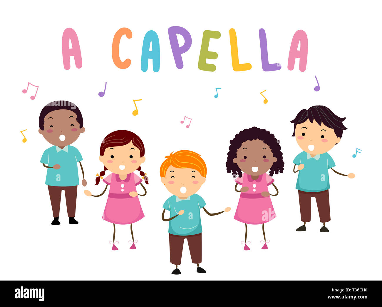 Illustration of Stickman Kids Singing with A Capella Lettering and ...