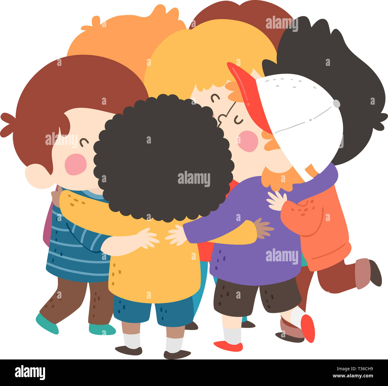 Illustration of Kids Boys Hugging as a Group or Team Stock Photo - Alamy