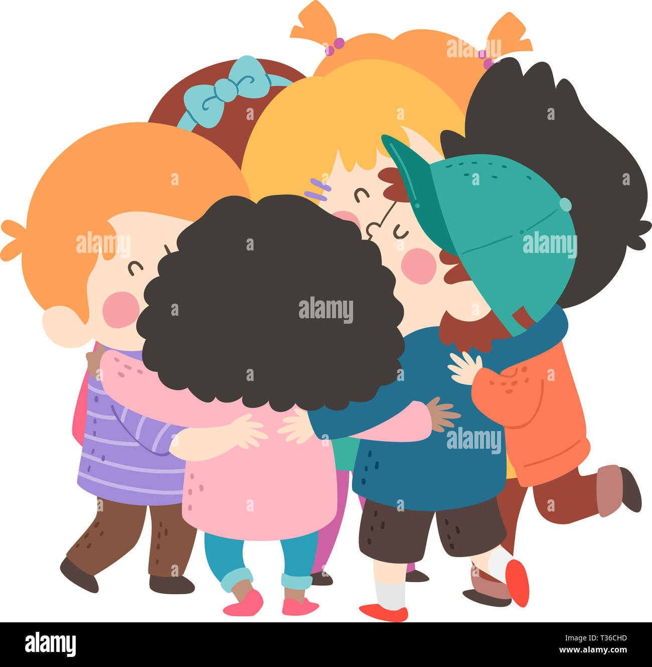 Illustration of a Group of Kids in a Group Hug Stock Photo - Alamy