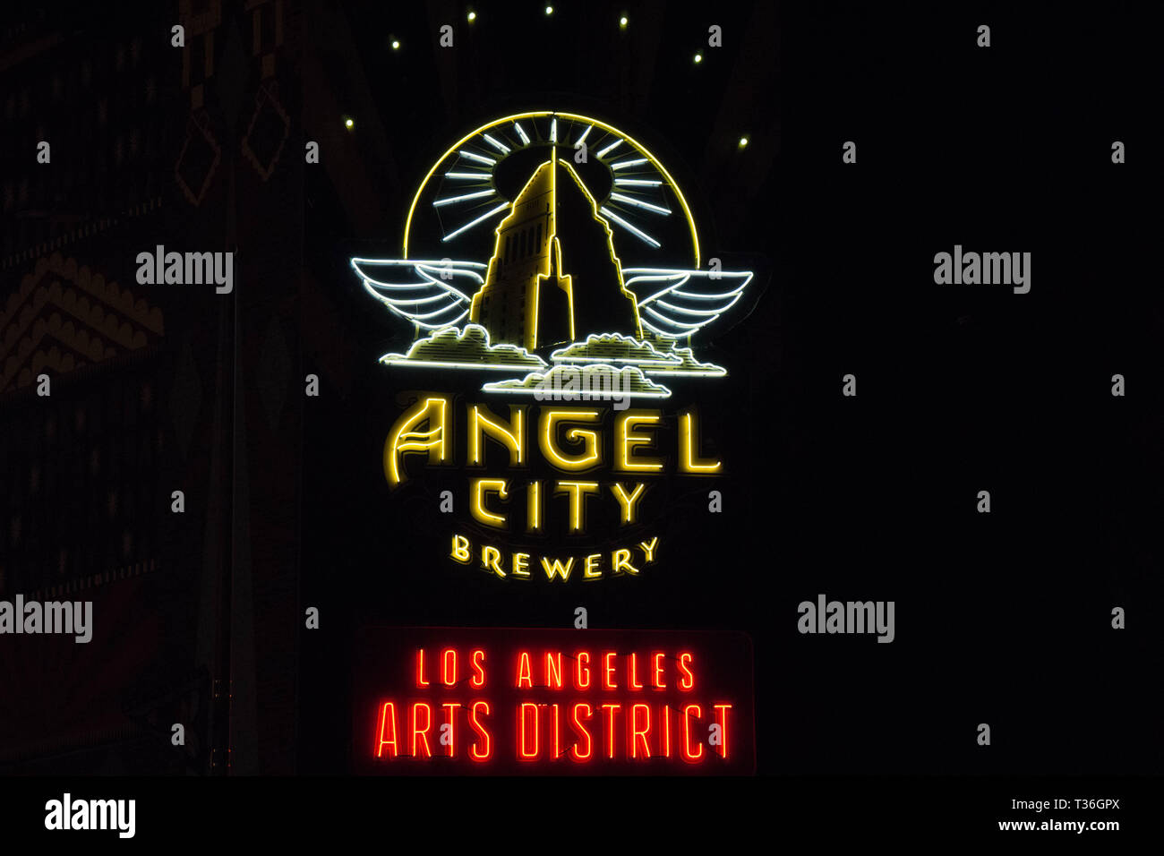 Los Angeles, CA / USA - August 14, 2018: Neon sign for the "Angel City ...