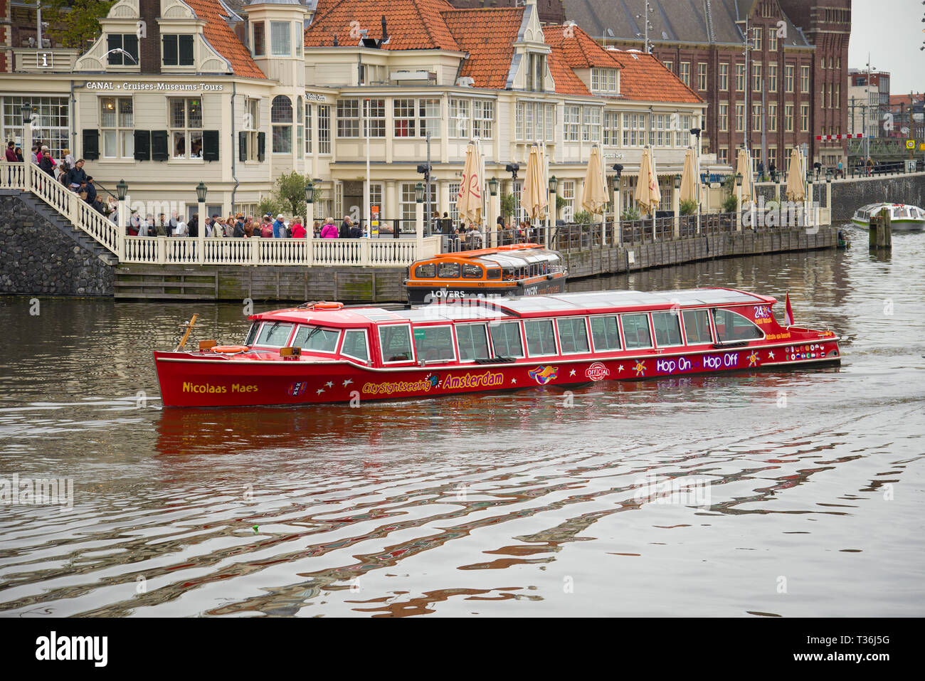 AMSTERDAM, NETHERLANDS - SEPTEMBER 30, 2017: Excursion pleasure boat ...