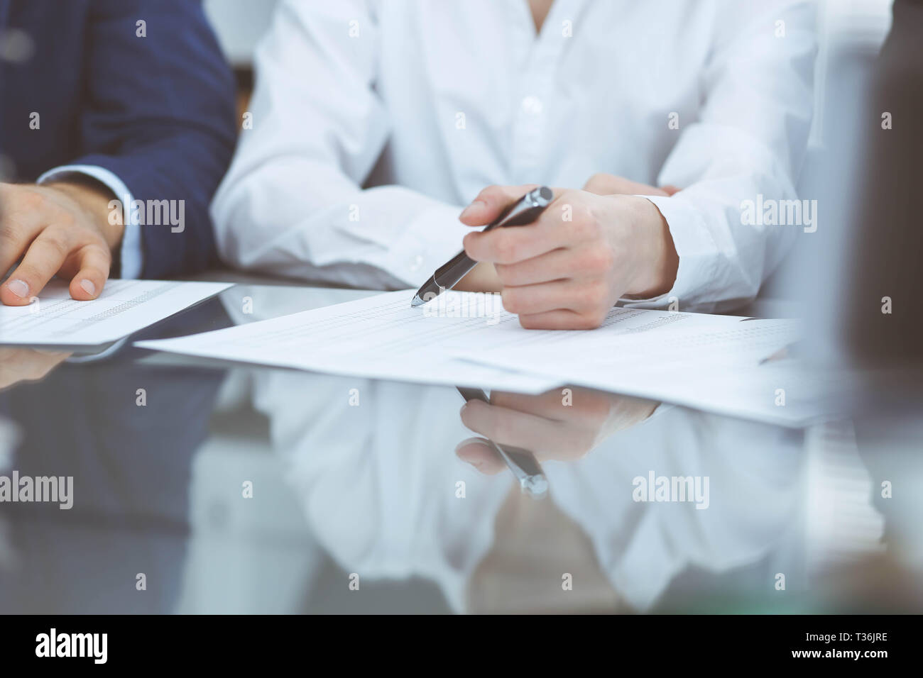 Bookkeepers team or financial inspectors making report, calculating or ...