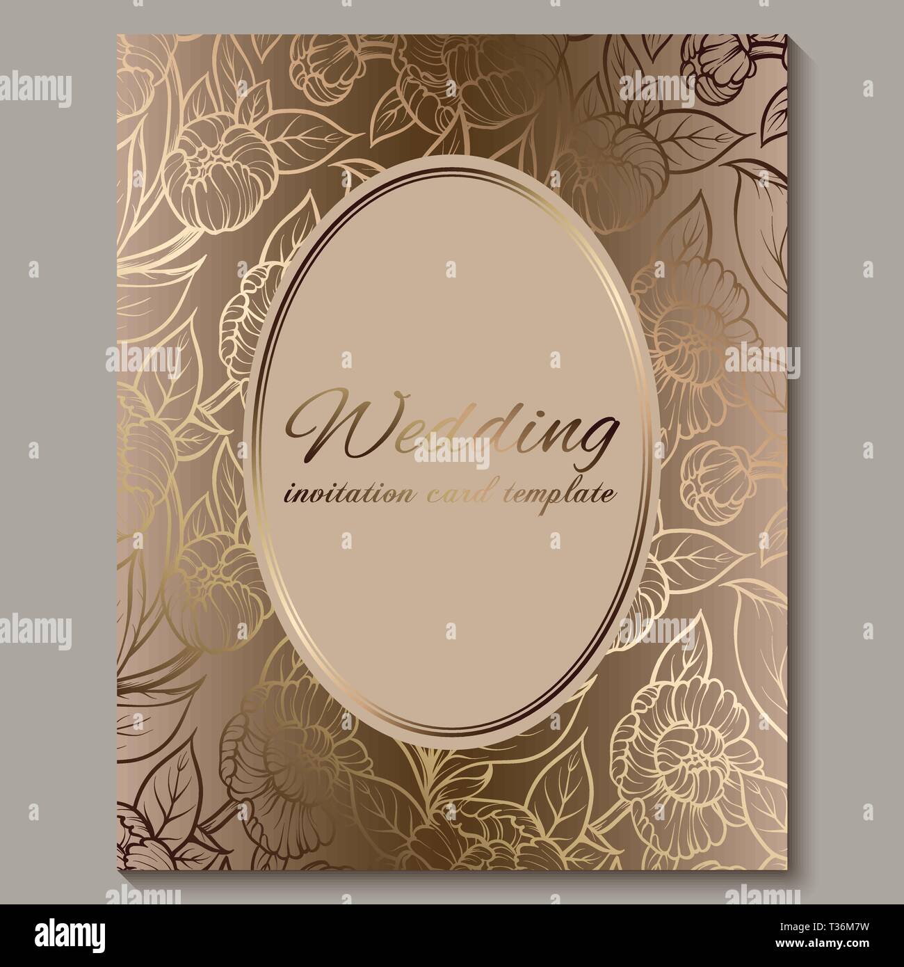 Exquisite royal luxury wedding invitation, gold floral background with ...