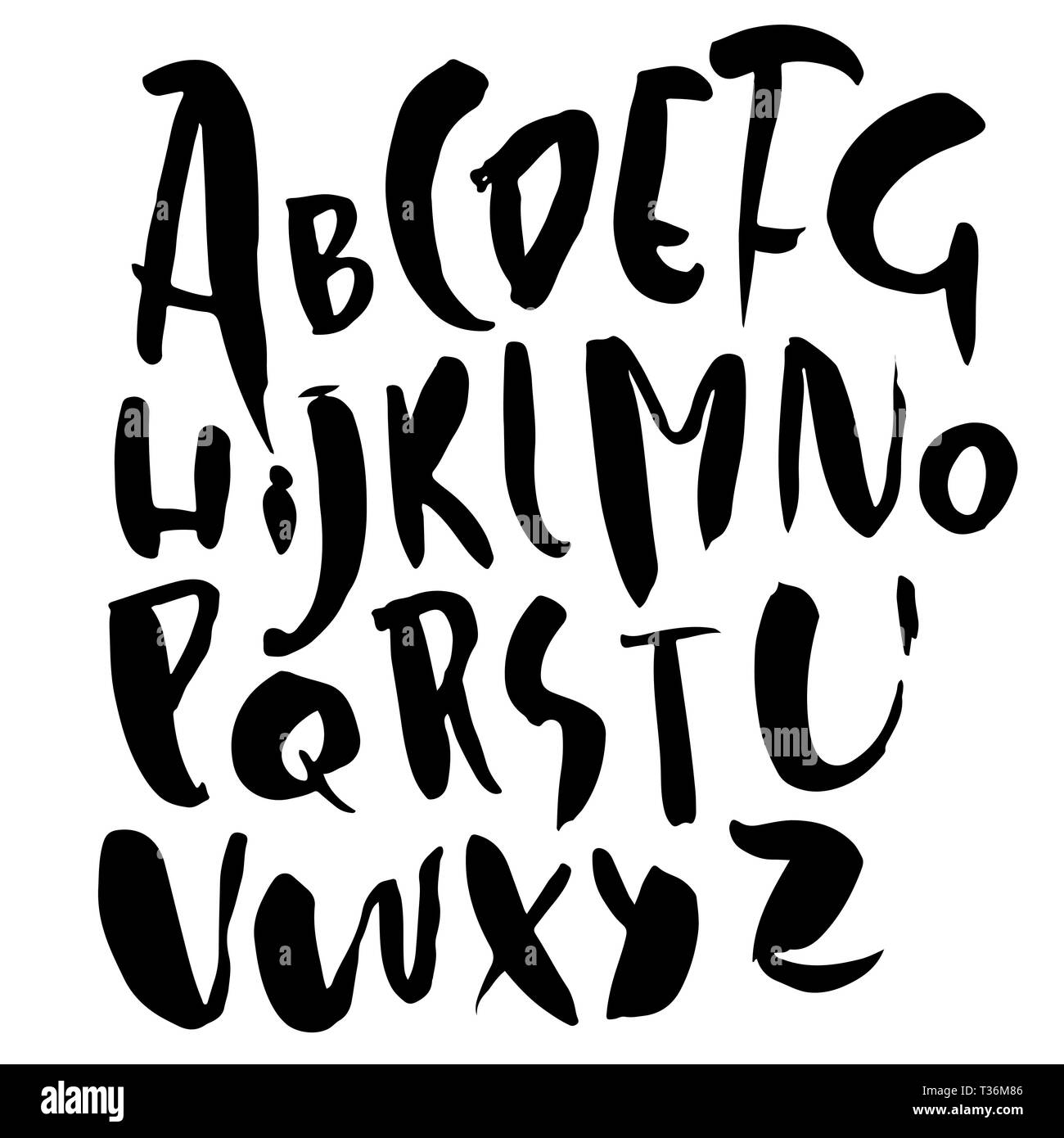 Hand drawn modern dry brush lettering. Grunge style alphabet ...