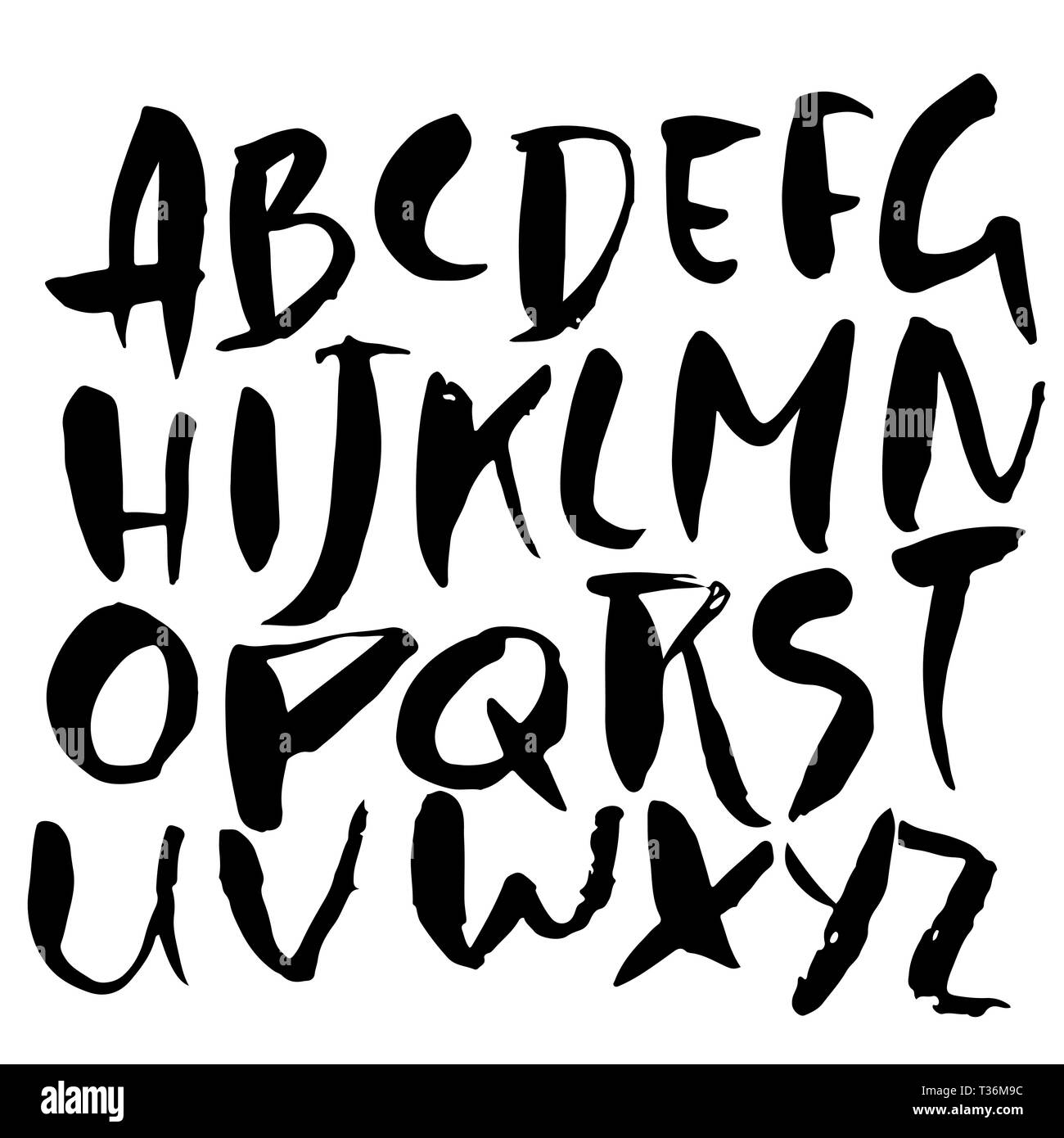 Hand drawn modern dry brush lettering. Grunge style alphabet ...