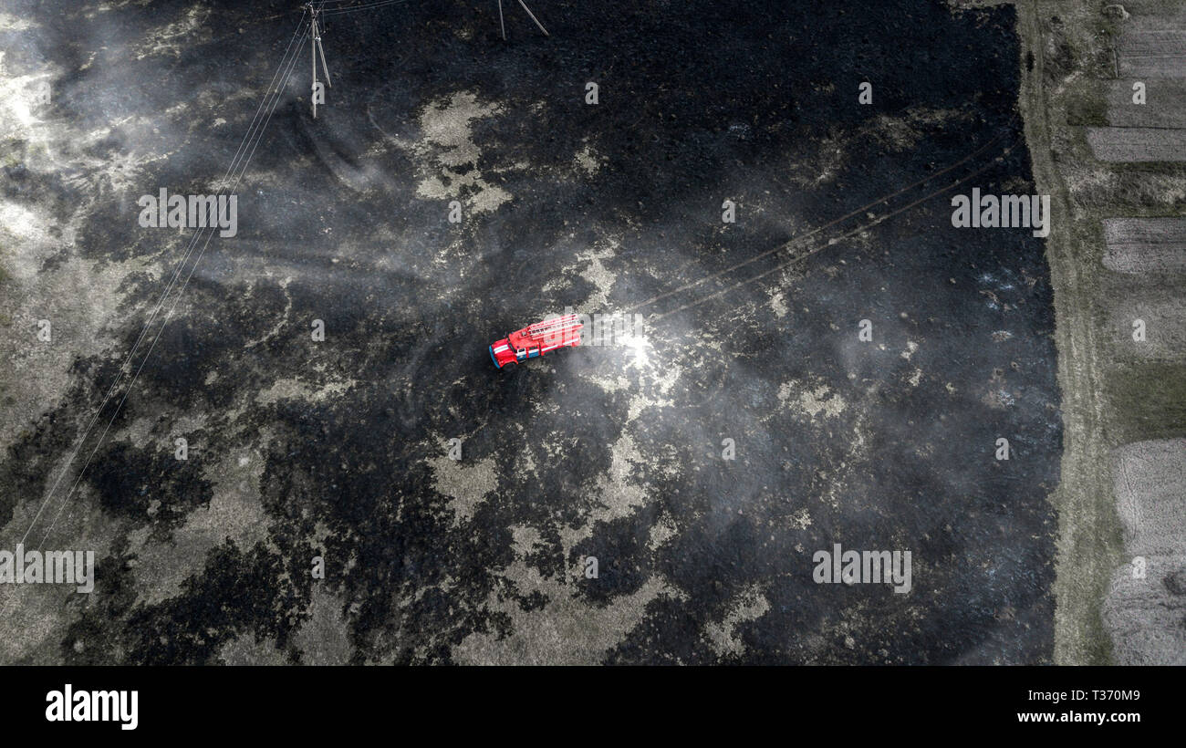 Firefighters extinguish a fire in forest by water flooding Stock Photo ...