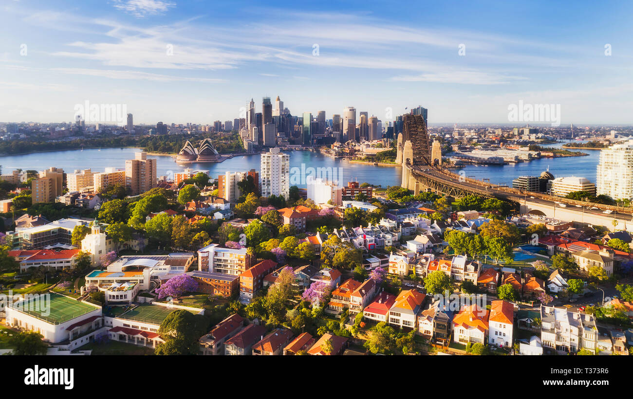 Sydney Harbour lower north Shore against city CBD waterfront around ...
